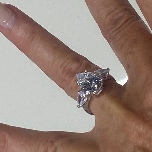 5.00 Carat Three-stone Pear Shape Cubic Zirconia in Sterling Silver ...