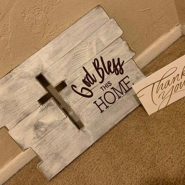 Large Wood Three Dimensional Rustic Cross Sign-"god Bless This Home ...