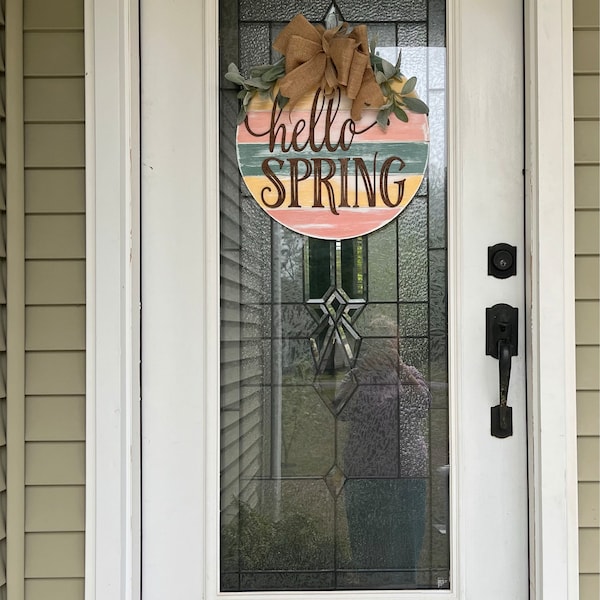 Spring Wreath, Spring Door Hanger, Round Wooden Door Hanger, Pastel ...