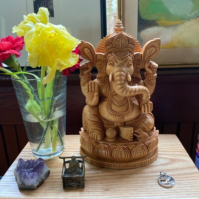 Wooden Ganesha Statue, 23 CM Big Size Hand Carved Wooden Ganesh Statue ...