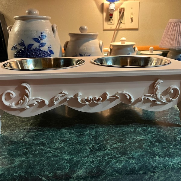 Farmhouse Chic Dog or Cat Elevated Pet Feeder | HUMAN GRADE Stainless ...