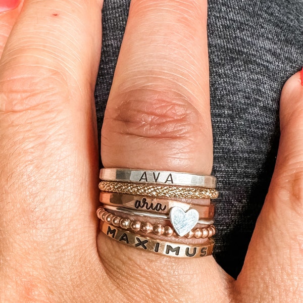 Personalized Stacking Name Rings | Design Your Own Ring Set | Mother's ...