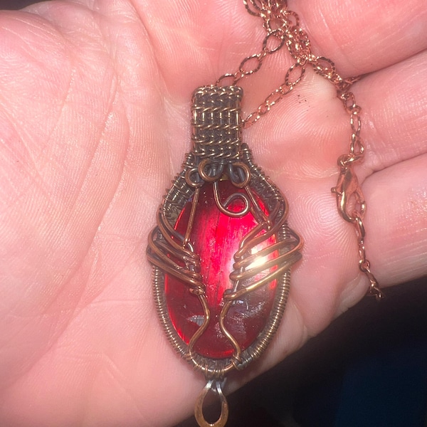 Red Fire Labradorite Pendant Copper Wire Wrapped Gemstone Jewelry ...
