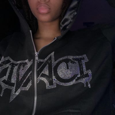 Black Hood Rhinestone Satin Lined Zip up Hoodie V2 for Curly Hair and ...