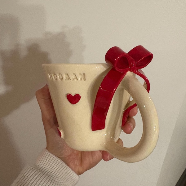 Personalised Bow Mug, Write Whatever You Want! Handmade Custom Ceramic ...