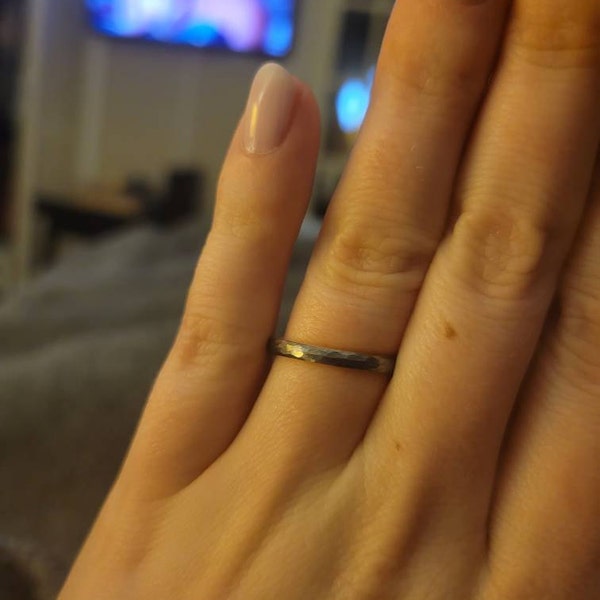 Hammered Silver Rose Gold Tungsten Wedding Ring Set His and Hers, 2mm ...