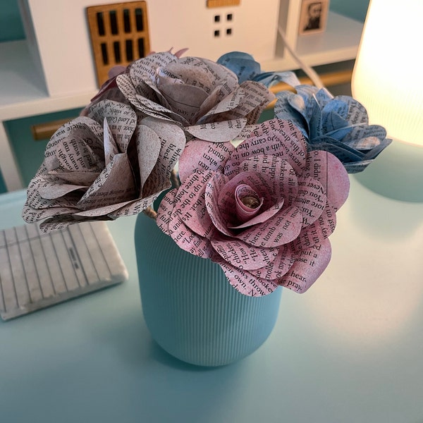 Book Page Paper Flowers Handmade to Order With Custom Colors Quantity 6 ...