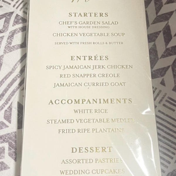 NEW! Printed Gold Foil Dinner Menu Cards, Printed Shiny Wedding Gold ...