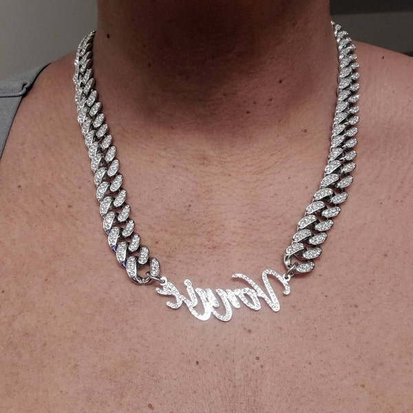 Custom Diamond Name Necklace Iced Out Cuban Chain, Script Name Necklace ...