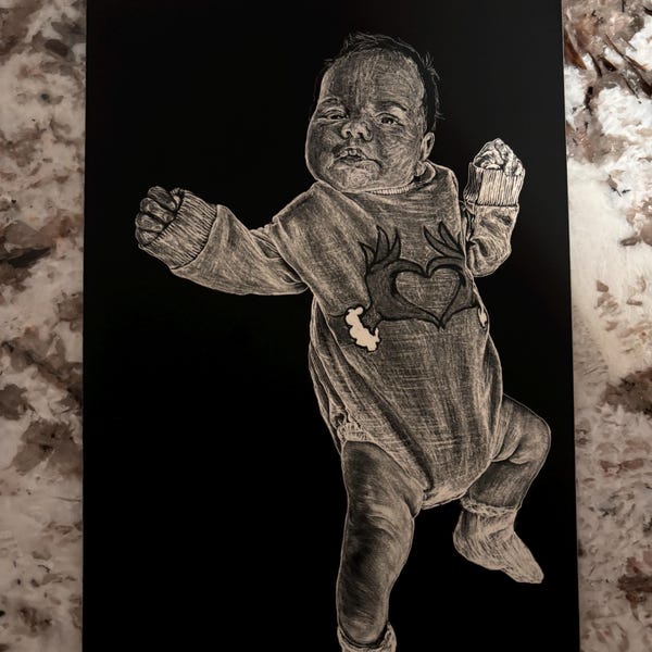 Fish Head | Surreal Portrait | Black & White | Scraperboard Art Print ...