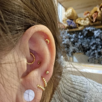 Tiny Moon Piercing Helix Moon Piercing Gold Conch Piercing Sterling ...