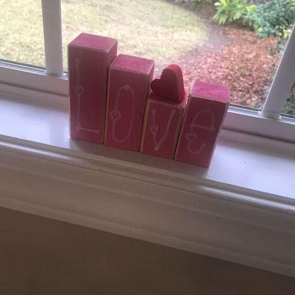Wooden Love Blocks, Rustic Blocks Decor, Valentine's Day Decor - Etsy
