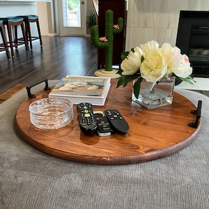 Round Coffee Table Tray, Rustic Serving Tray, Wood Serving Tray ...