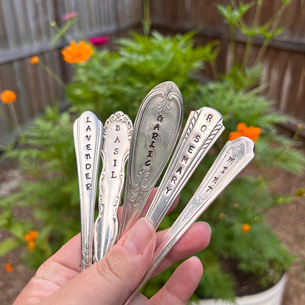 Handmade Garden Marker Set of 5 Herb Marker Vintage Upcycled Christmas ...