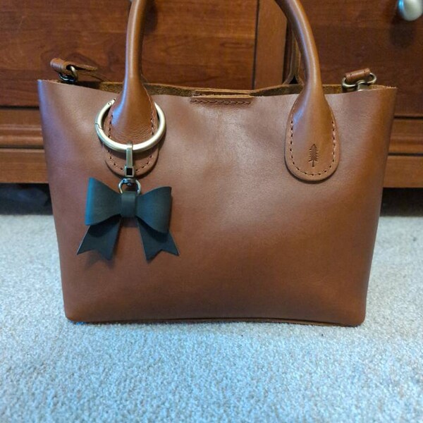 Crazy Horse Leather Mini Bow Keychain, Personalized Lovely Bow Keyring ...