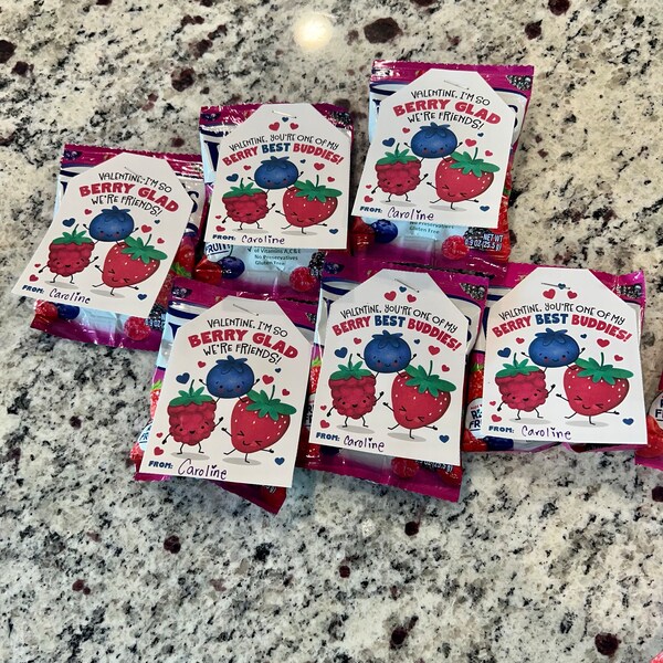 Kids Valentine Tags for School Berry Fruit Snack Juice Box Label ...