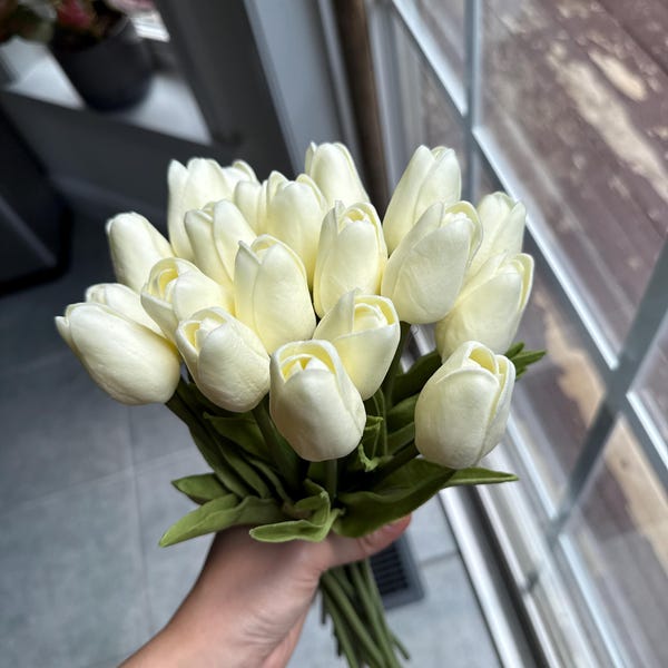 10 Hot Pink Real Touch Tulips Artificial Flower, Realistic Luxury ...