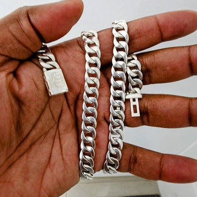 8mm Silver Cuban Styled Link Bracelet. Stunning Solid 925 Sterling ...