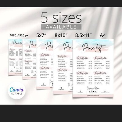 Printable Editable Price List Template Sign for Small Business, Price List Template Canva, Salon ...