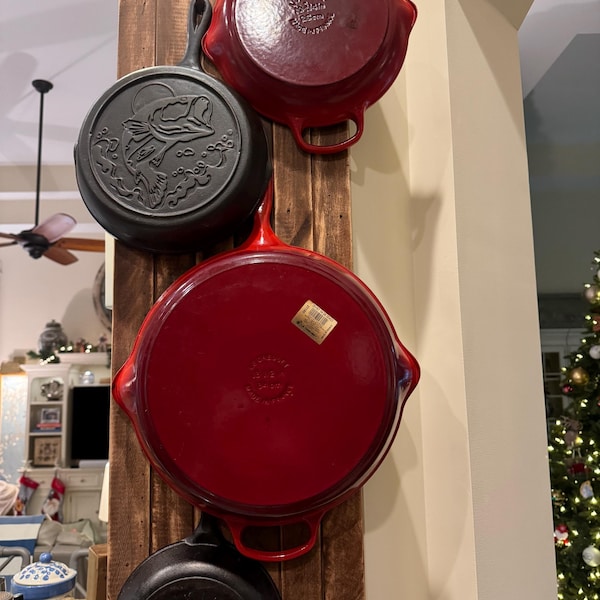 Handcrafted Solid Wood Wall Pot & Pan Rack - Vintage Style Skillet ...