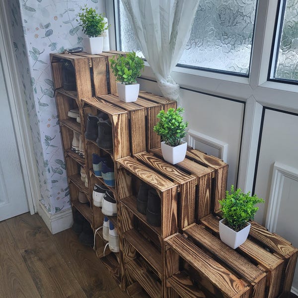 Rustic Wooden Crate Shoe Rack: Vintage Style Entryway Organizer - Etsy UK