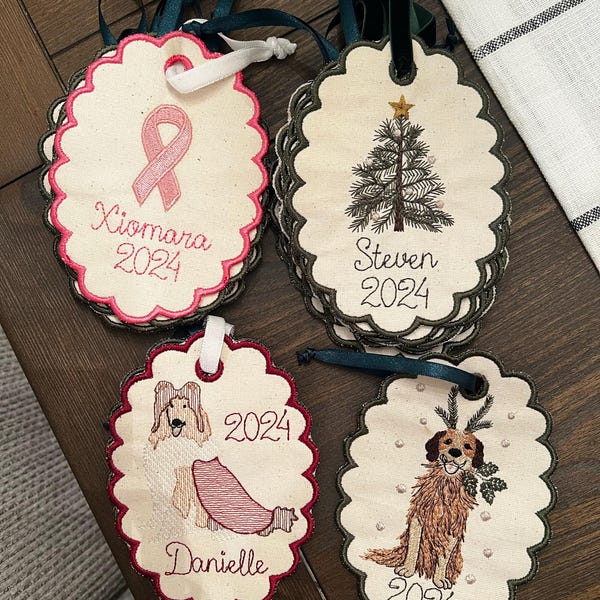 ITH Oval Scalloped Bag Tag Embroidery Design, Machine Embroidery Name ...