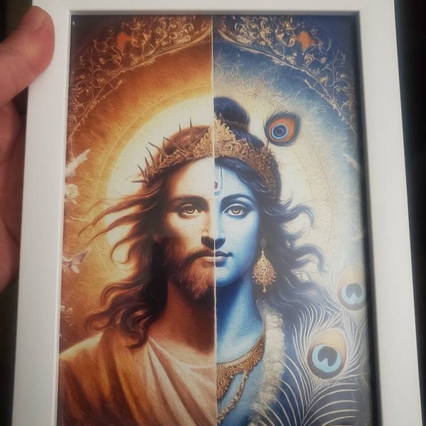 Jesus Krishna Painting Print, Krishna Meets Jesus Art Print, Spiritual ...