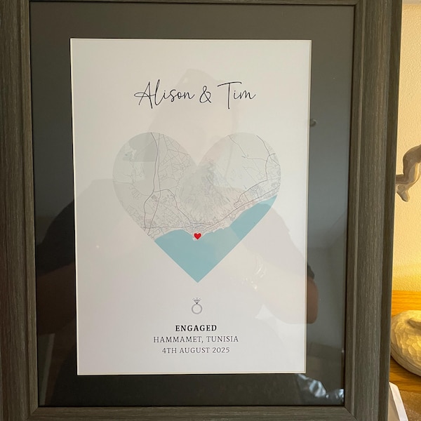 Engagement Print, Personalised Engagement Gift, Gift for Engaged Couple ...