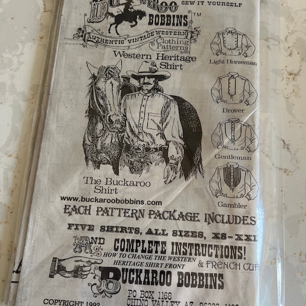 Buckaroo Bobbins Cowboy Western Heritage Shirt Sewing Pattern Sizes XS ...