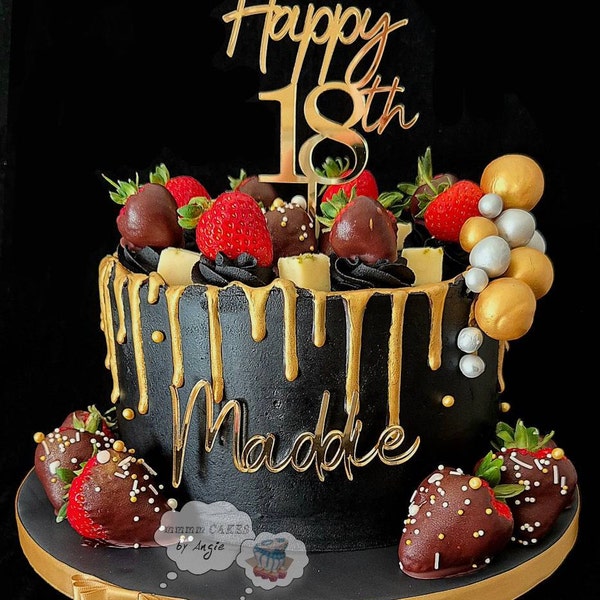 Acrylic Happy 18th Birthday Cake Topper and Name Cake Charm, Gold ...