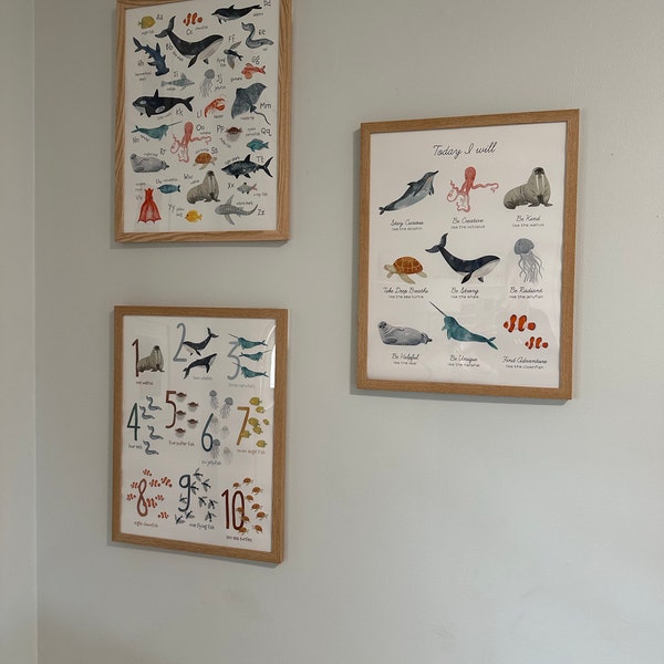 Sea Animals Numbers Poster, Ocean Animals Counting 1-10 Print, Playroom ...