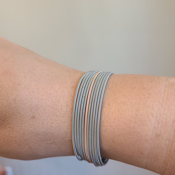 Silver String Bracelet, Guitar String Bracelet, Gold Spring Bracelet ...