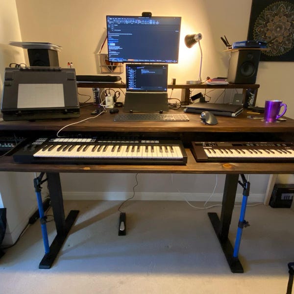 Studio Desk | Modern Rustic Design | Riser Shelf | 19" Rack Storage ...