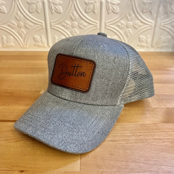 Personalized Name Youth Hat, Leather Patch Cap for Kids, Personalized ...