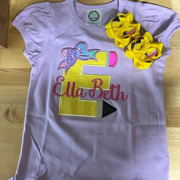 Back to School Embroidered Tee* Letter Pencil Tee* Applique Shirt ...