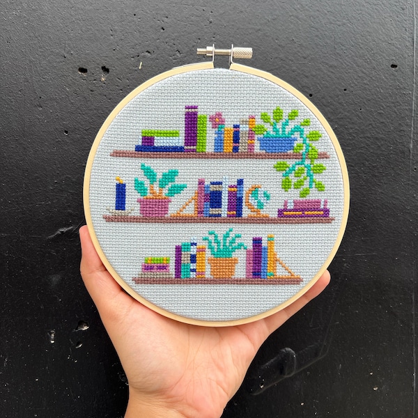Cozy Plant Bookshelf Cross Stitch Pattern Instant PDF Download - Etsy