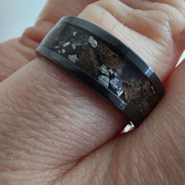 Blue Moon, Authentic Lunar Meteorite Moon Dust Ring, Black Tie Classic ...