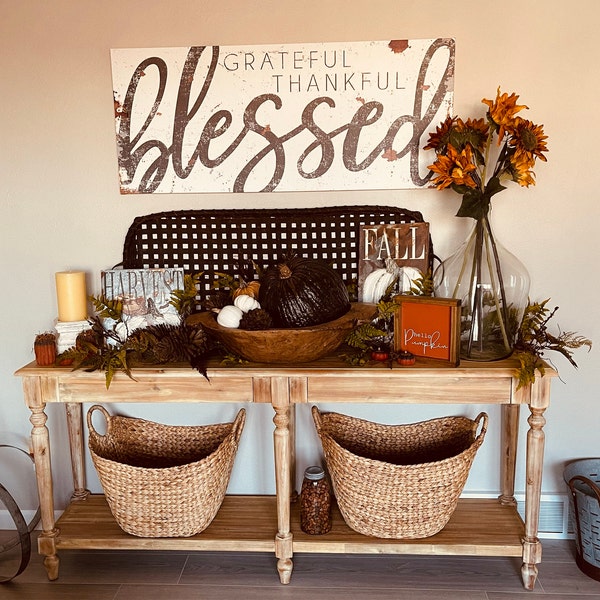 Grateful Thankful Blessed Sign Modern Farmhouse Wall Decor Thanksgiving ...
