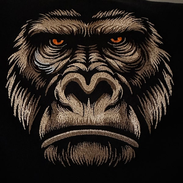 Gorilla Face Embroidery Design - Realistic Wild Animal for Dark Fabric ...