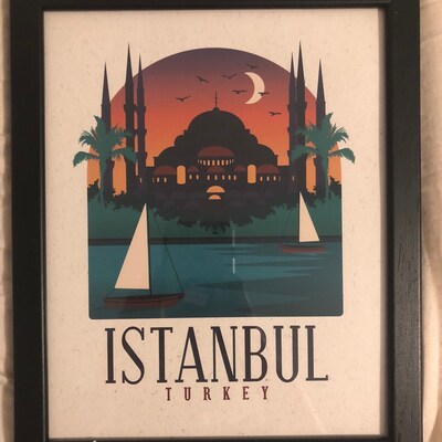 Istanbul Skyline Art Print, Turkish Art, Istanbul Turkey Travel Poster ...