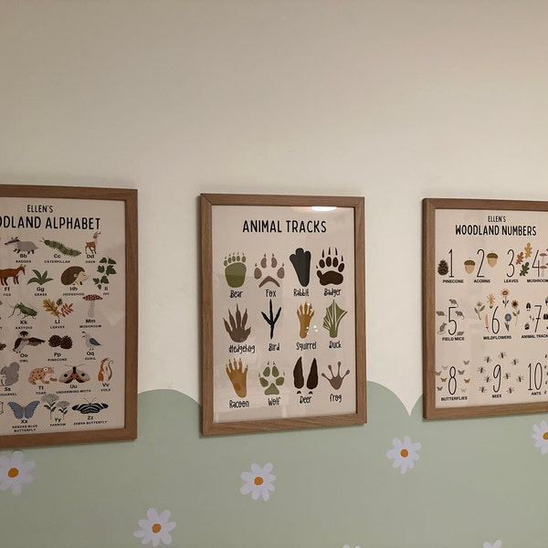 Set of 3, Woodland Alphabet, Woodland Numbers, Educational Prints ...