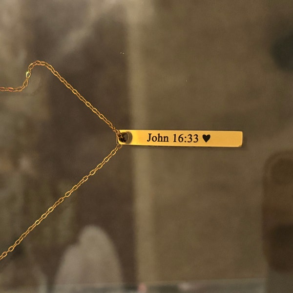 Bible Verse Necklace for Woman, Custom Vertical Bar Pendant, Bible ...