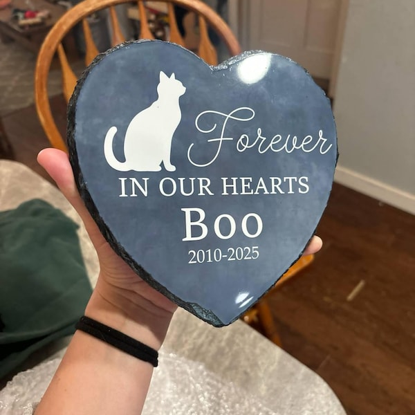 Cat Passing Away Gift, Heart Rock Memorial Personalized Slate Stone SD ...