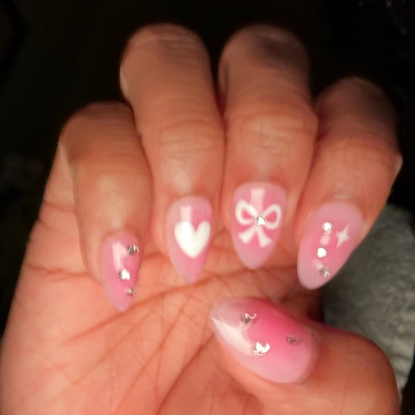 Custom Design No.27 Press on Nails | Jelly White & Pink Blush | Hand ...