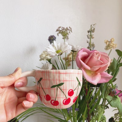 Ceramic Cherry Mug Handmade Ceramic Cherry Mug With Handle - Etsy