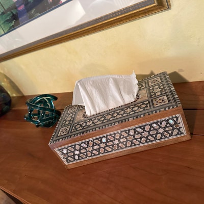 Arabesque Square Tissue Box, Mother of Pearl Inlaid Cube Tissue Box ...