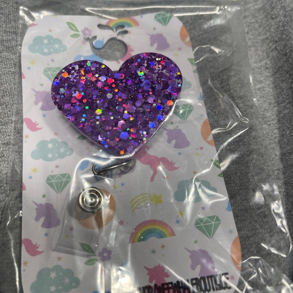 Customizable Glitter Resin Heart Badge Holder, Monogram Resin Heart ...