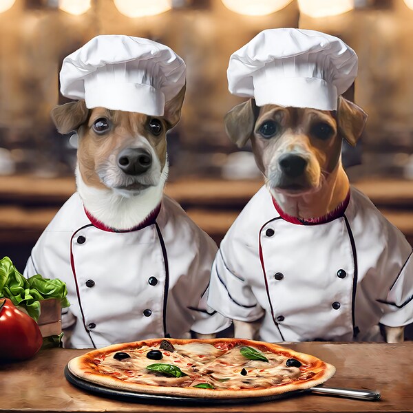 Custom Pet Chef, Dog Portrait, Cat Chef, Pet in the Kitchen, Pet Lover ...