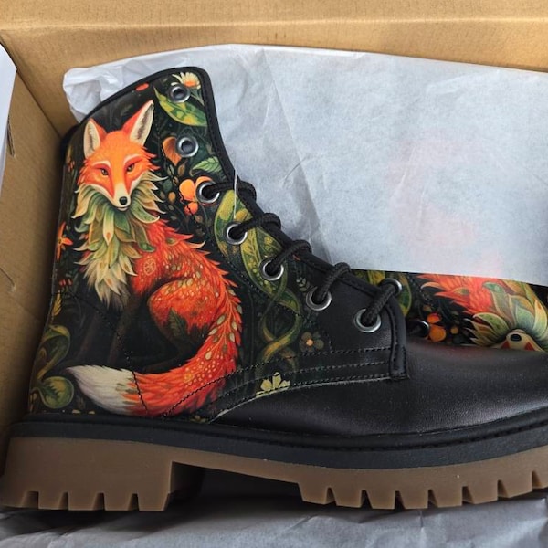 Fox Vegan Combat Boots, Magic Story Fables Forestcore Fox Boots,dark ...