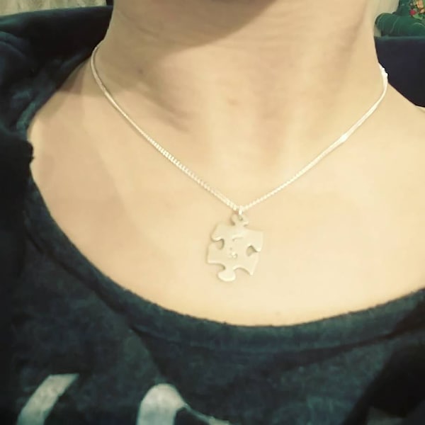 Sterling Silver Puzzle Necklace, TWO SIDED Personalized Puzzle Pendant ...